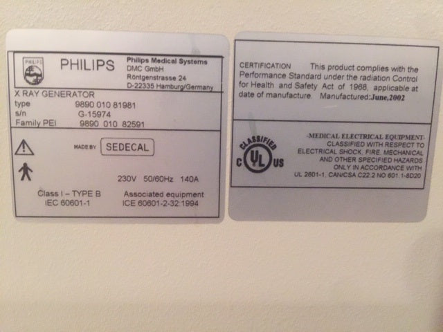 PHILIPS Bucky Diagnost Floor Stand Rad Room with Sedecal Generator Tub ...